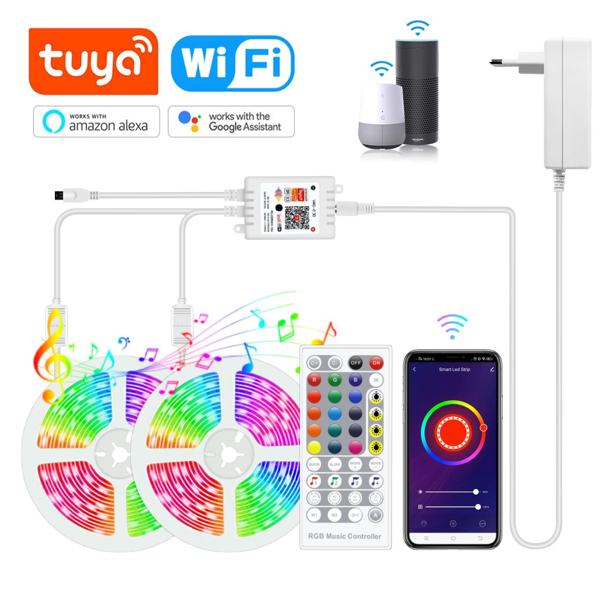 Buy Tuya Smart Wireless WiFi LED Strip Light 12V RGB 5050 Work With Alexa Google Home Voice ...